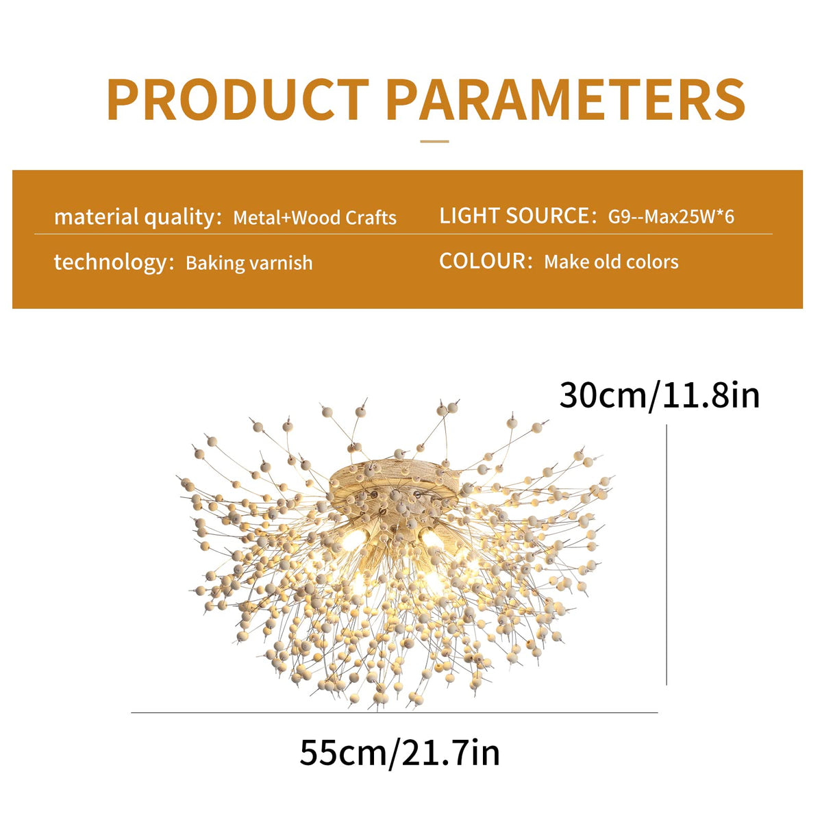 Garwarm Wooden Bead Dandelion Ceiling Light for Dining or Living Room ...